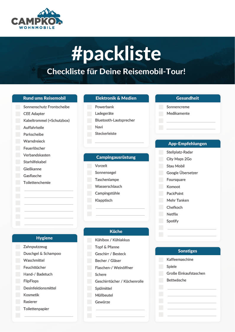 Wohnmobil Checkliste Pdf